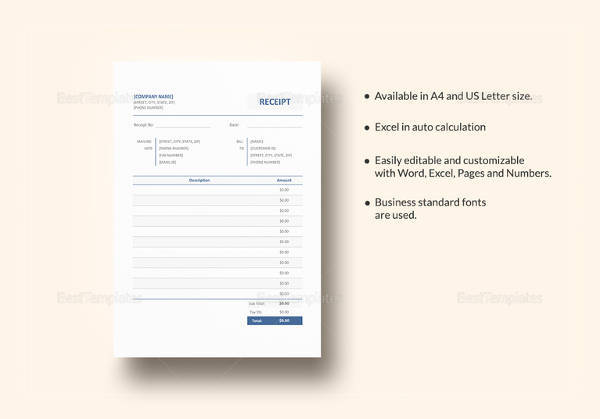 FREE 22 Blank Receipt Templates In Google Docs Google Sheets Excel 