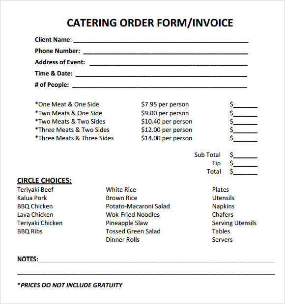 FREE 11 Catering Invoice Templates In Google Docs Google Sheets 