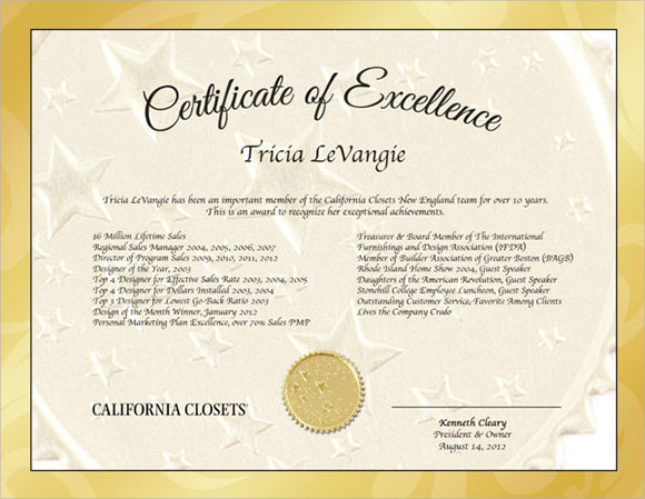 FREE 16 Certificate Of Excellence Templates In AI InDesign MS Word