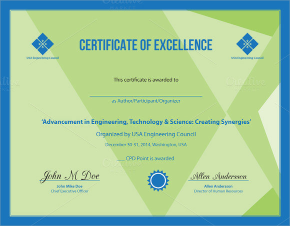 FREE 16 Certificate Of Excellence Templates In AI InDesign MS Word