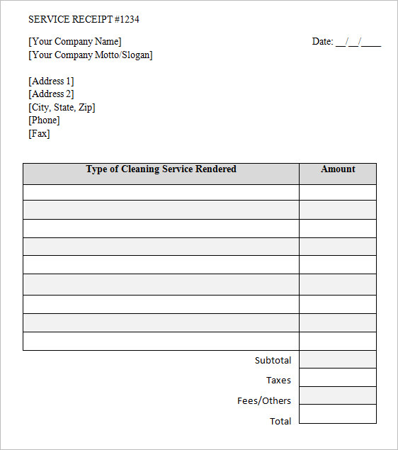 Free Printable Receipts For Services
