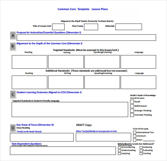 FREE 9 Common Core Lesson Plan Samples In Google Docs MS Word 