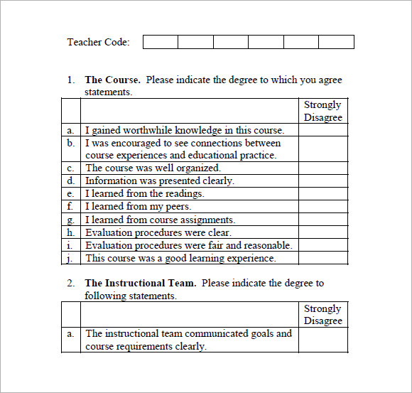 FREE 6 Class Evaluation Samples In PDF MS Word