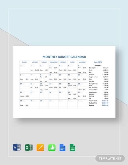FREE 7 Sample Budget Calendar Templates In Google Docs Google Sheets 