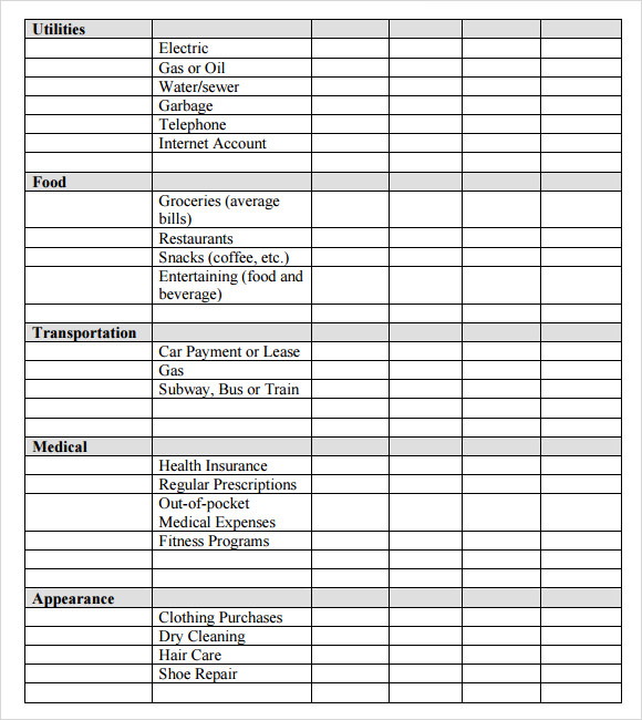 Living Expense Worksheet