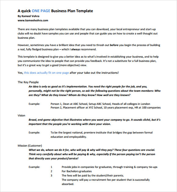 FREE 14 One Page Business Plan Samples In MS Word Pages PDF Google Docs