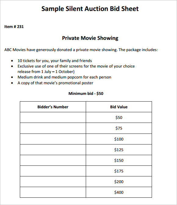 FREE 6 Silent Auction Bid Sheet Samples In PDF