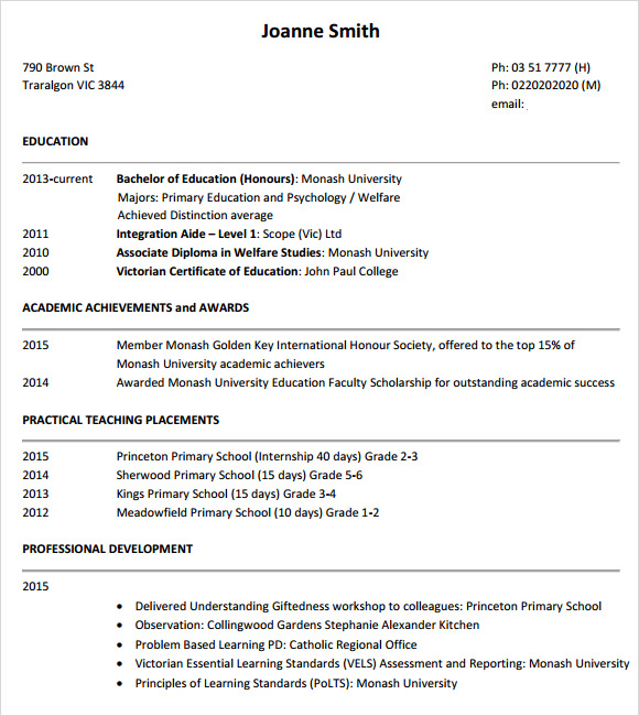 FREE 8 Teacher Resume Templates In PDF MS Word