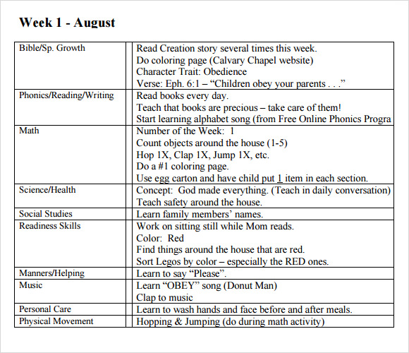 FREE 10 Sample Preschool Lesson Plan Templates In Google Docs MS 