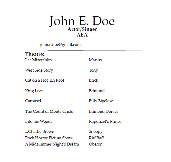 7 Acting Resume Samples Examples Templates Sample Templates