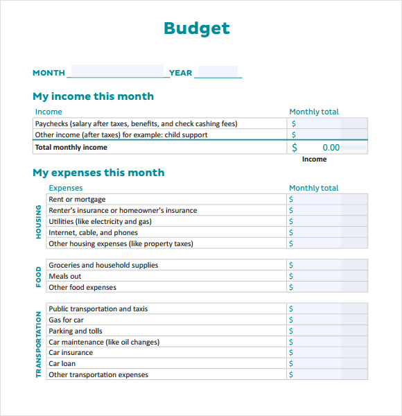 6 Personal Budget Samples Sample Templates