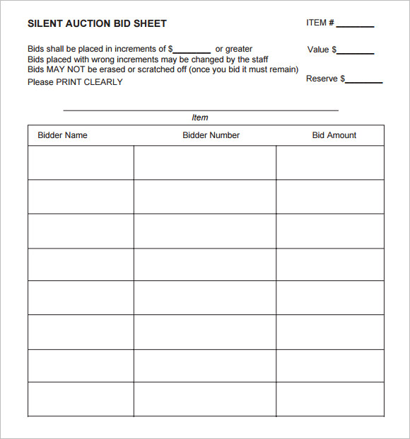 FREE 6 Silent Auction Bid Sheet Samples In PDF