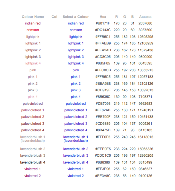 FREE 7 Sample HTML Color Code Chart Templates In PDF FREE 7 Sample HTML Color Code Chart Templates In PDF