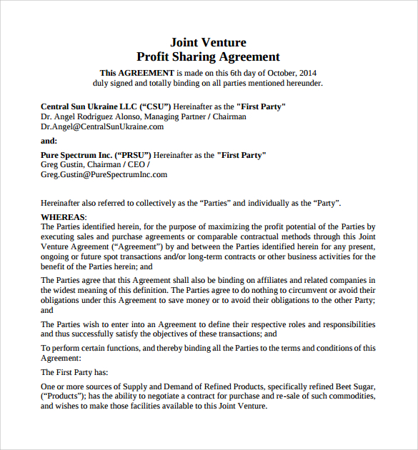11 Sample Profit Sharing Agreements Sample Templates