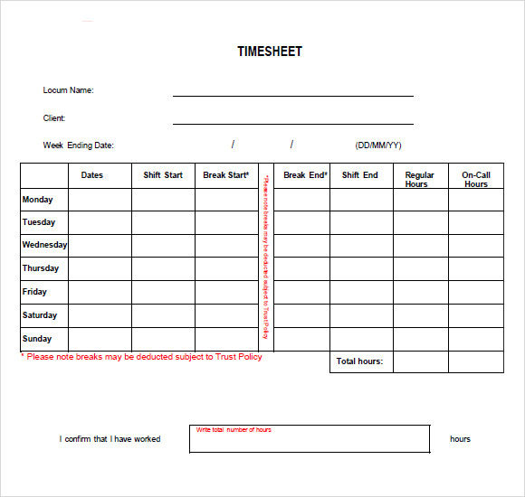 10 Blank Timesheet Templates Free Sample Example Format Sample 