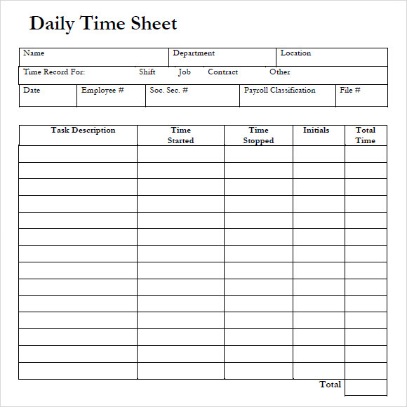 8 Sample Daily Timesheet Templates Sample Templates