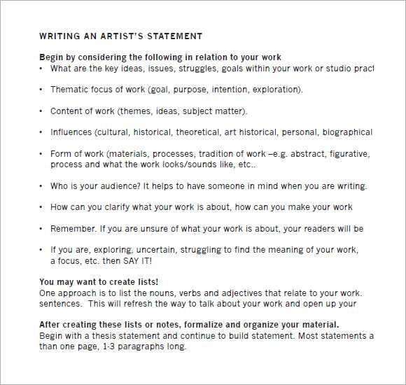 FREE 8 Sample Artist Statement Templates In PDF