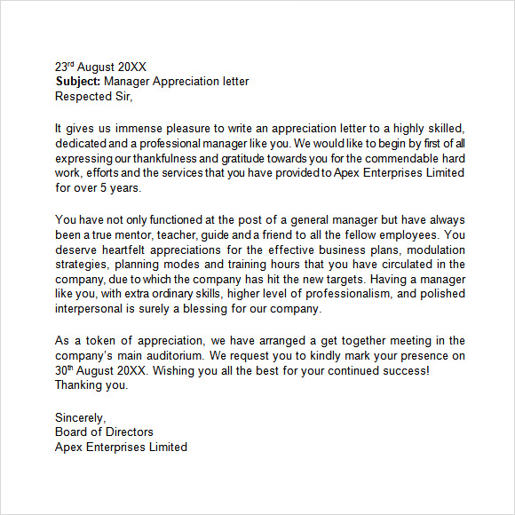 FREE 9 Appreciation Letter Templates In PDF MS Word