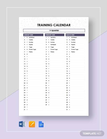 FREE 19 Training Calendar Templates In Google Docs MS Word Apple 