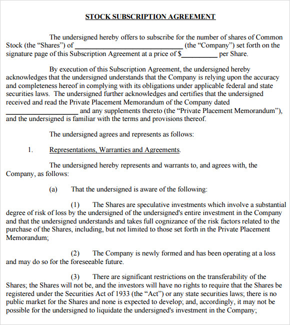 12 Subscription Agreement Samples Sample Templates