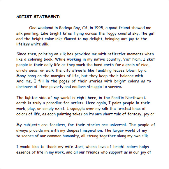 Short Artist Statement Template Get More Anythink s