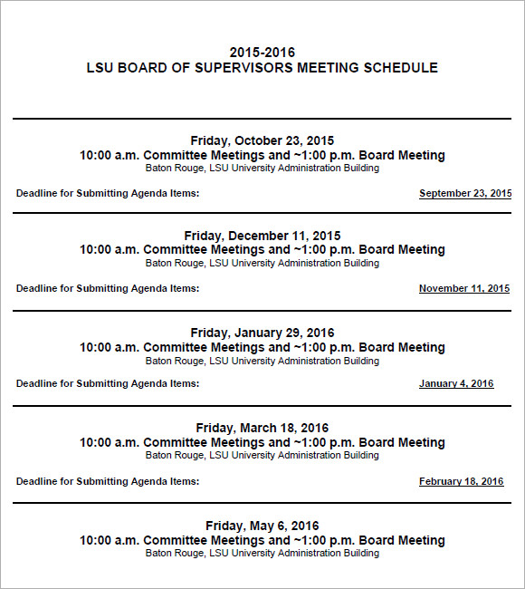 Board Meeting Calendar Template HQ Template Documents