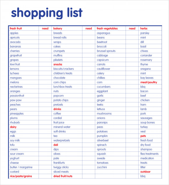 FREE 5 Shopping List Samples In PDF