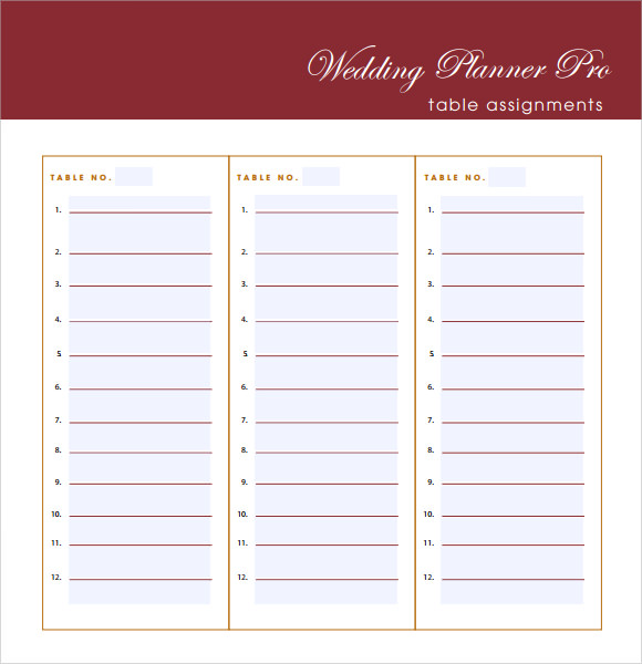 Wedding Guest Table List Template Printable
