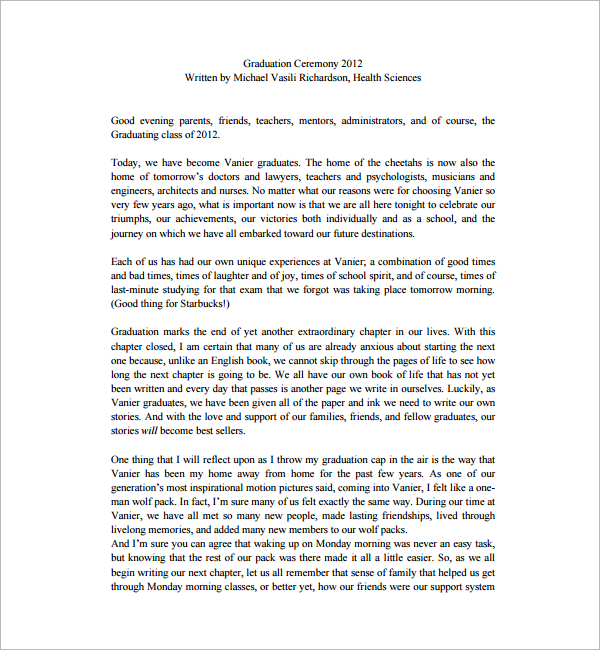 Valedictorian Speech Template HQ Printable Documents