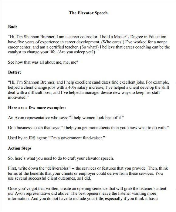 How To Write An Elevator Speech Examples