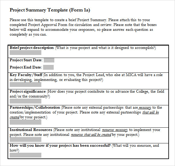 FREE 8 Sample Project Summary Templates In PDF MS Word Excel