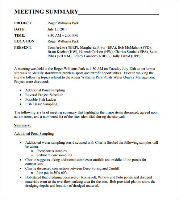 Free 7 Sample Meeting Summary Templates In Pdf Gambaran