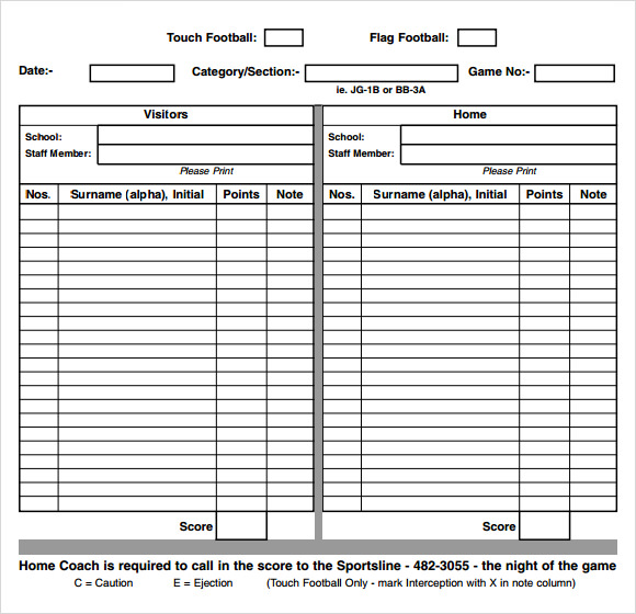 FREE 12 Sample Football Score Sheet Templates In PDF