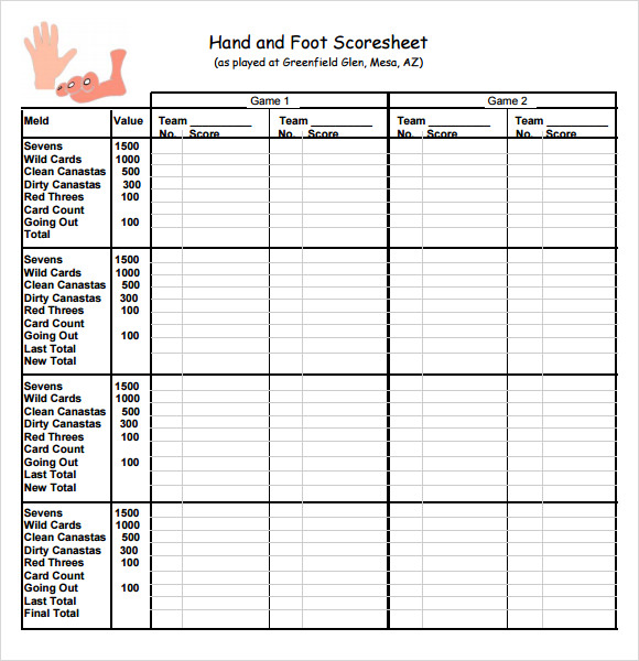 Canasta Score Sheets Printable