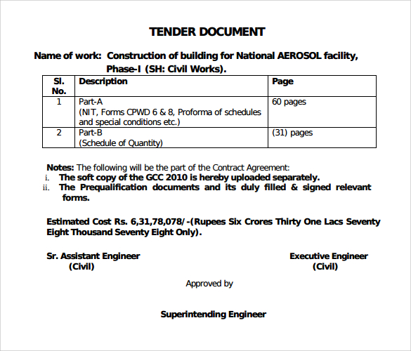 7 Sample Tender Documents PDF Sample Templates