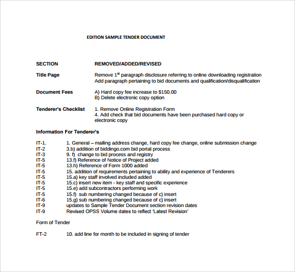 7 Sample Tender Documents PDF Sample Templates