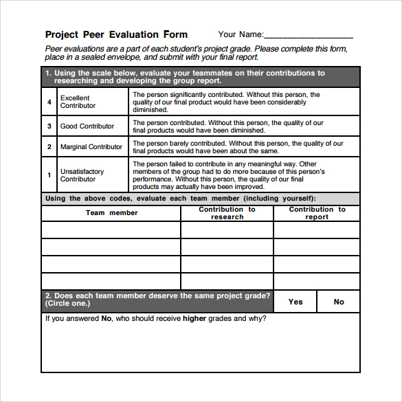 Peer Assessment Peer Evaluation Template PDF Template