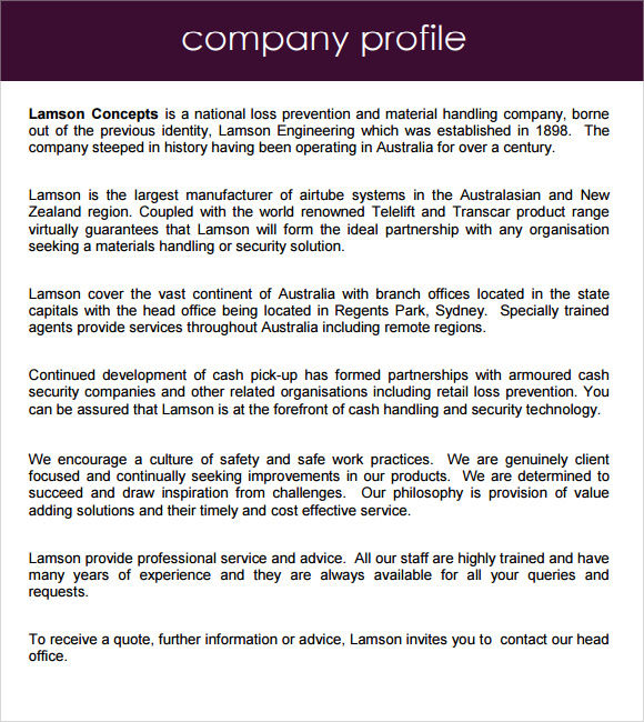 8 Company Profile Sample Free Examples Format Sample Templates