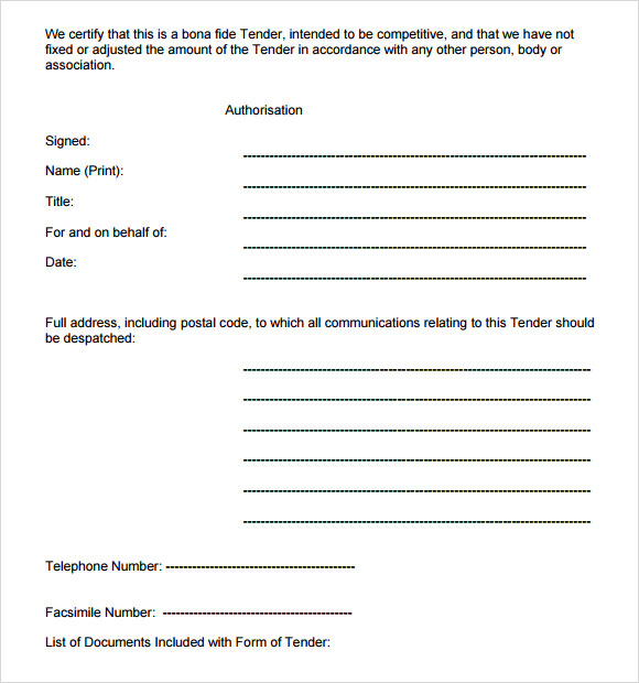7 Sample Tender Documents PDF Sample Templates