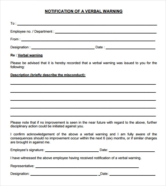 FREE 10 Verbal Warning Templates In PDF MS Word Apple Pages