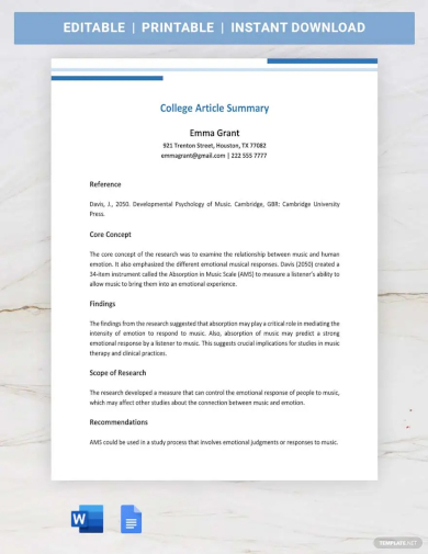 Article Summary Paragraph Example