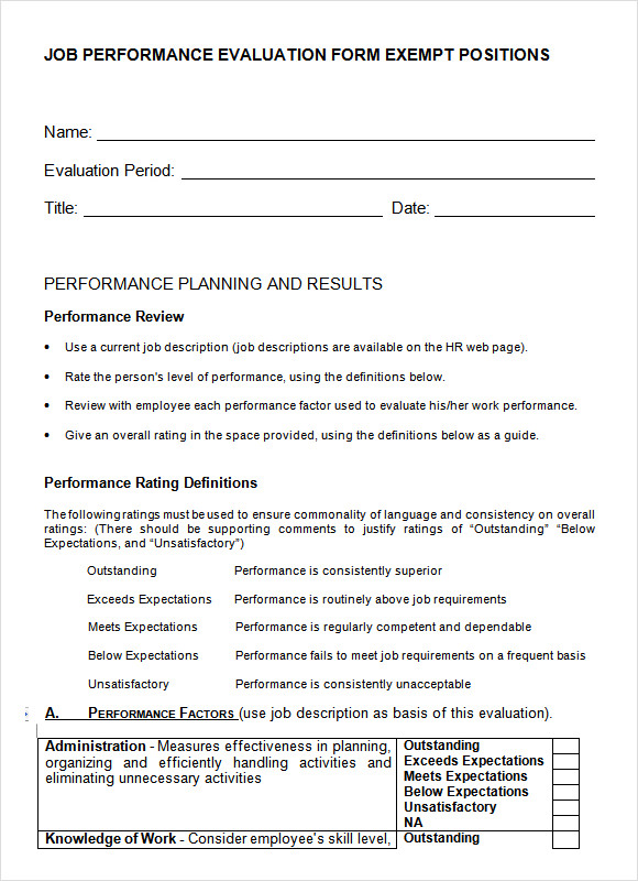 FREE 6 Sample Performance Evaluation Forms In PDF MS Word