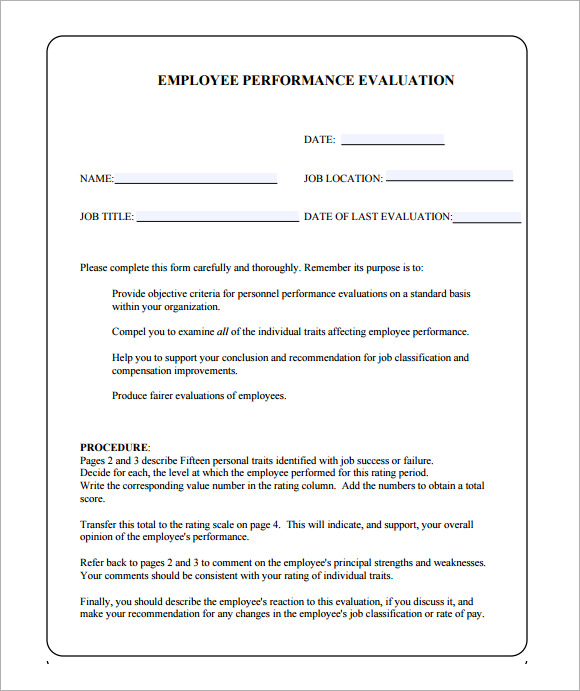 FREE 7 Sample Performance Evaluation Forms In PDF MS Word