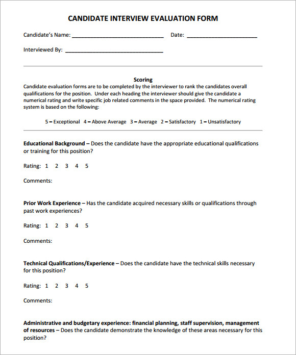 FREE 9 Interview Evaluation Forms In PDF Word