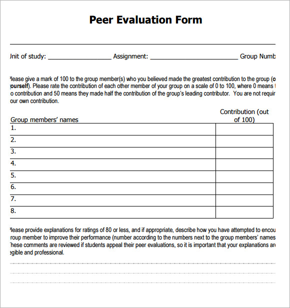 9 Peer Evaluation Form Sample Free Examples Format Sample Templates