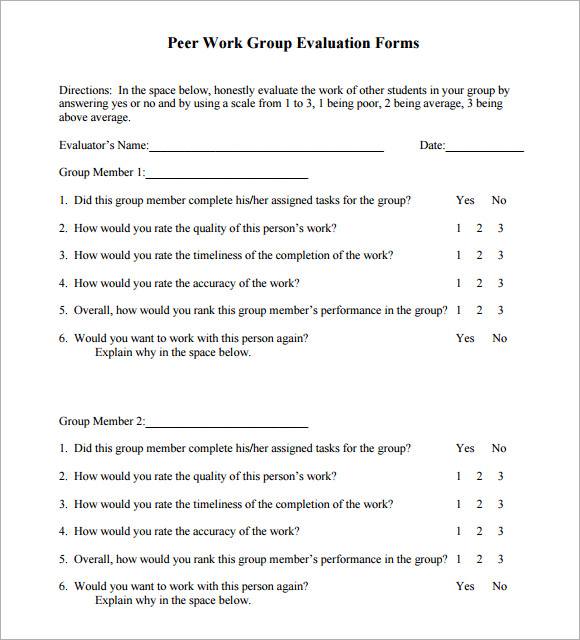 9 Peer Evaluation Form Sample Free Examples Format Sample Templates