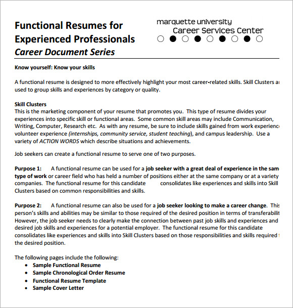 FREE 9 Sample Functional CV Templates In PDF MS Word