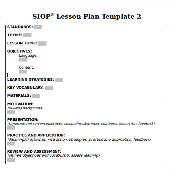 FREE 9 Sample SIOP Lesson Plan Templates In PDF MS Word