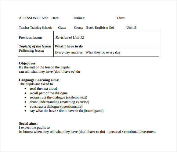 FREE 8 Sample Elementary Lesson Plan Templates In PDF