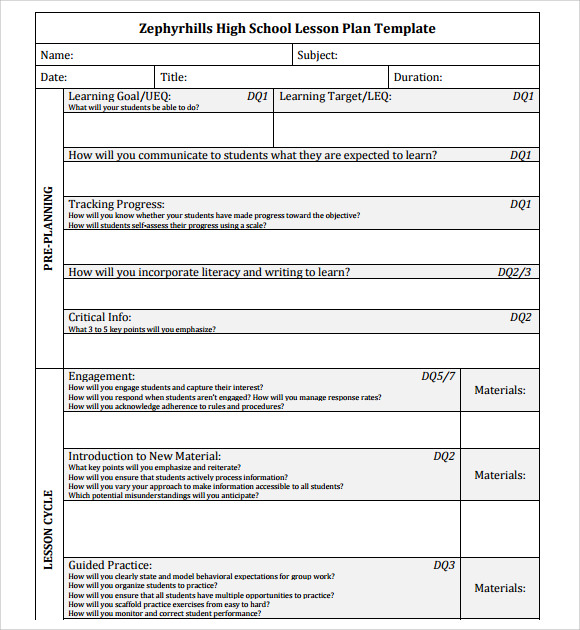 FREE 10 Sample High School Lesson Plan Templates In PDF MS Word